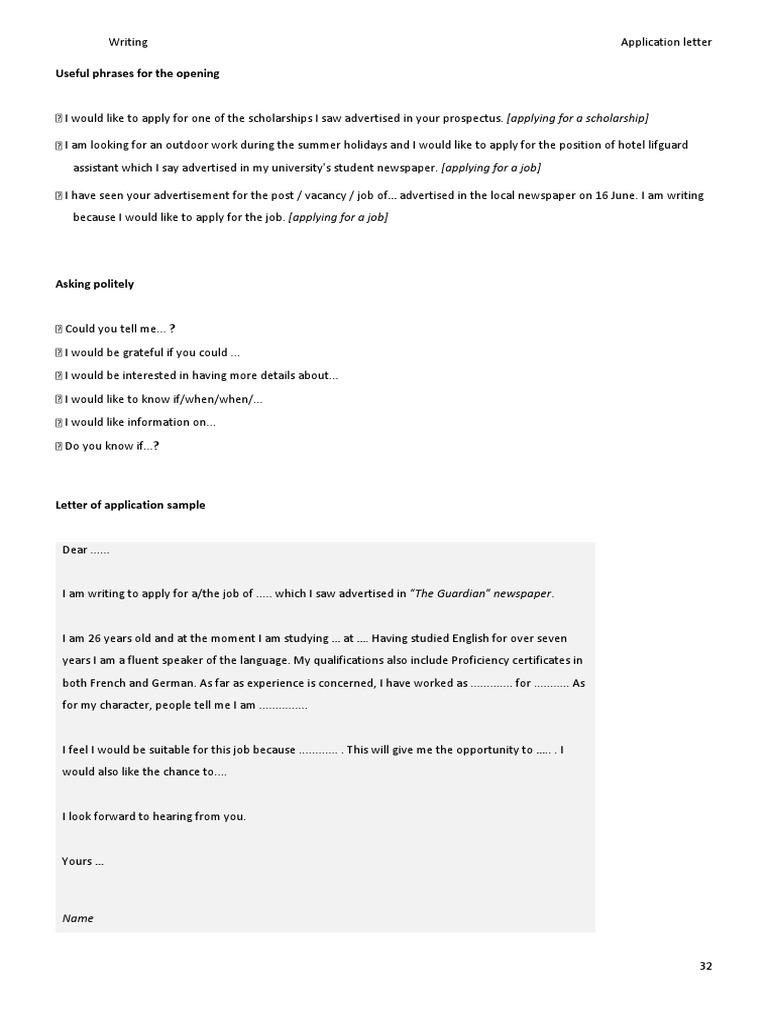 Writing Application Letter 32-37 | PDF | English Language