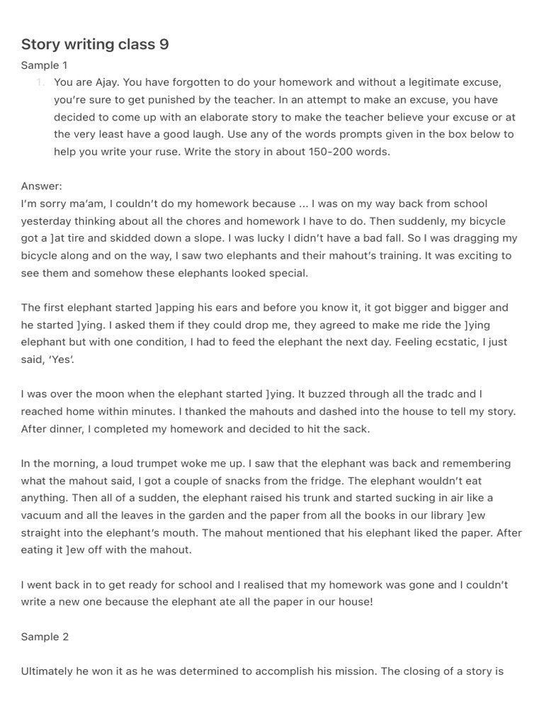 Story Writing Class 9 | PDF
