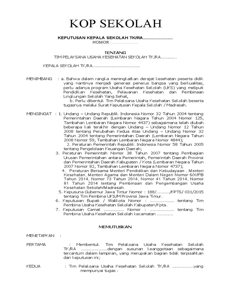 0 SK Tim Pelaksana Uks | PDF