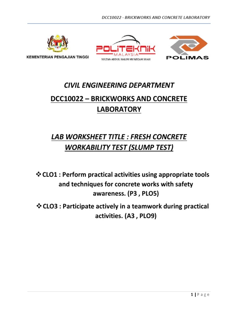 Report Politeknik Concrete Fresh Concrete Workability Test (Slump Test ...