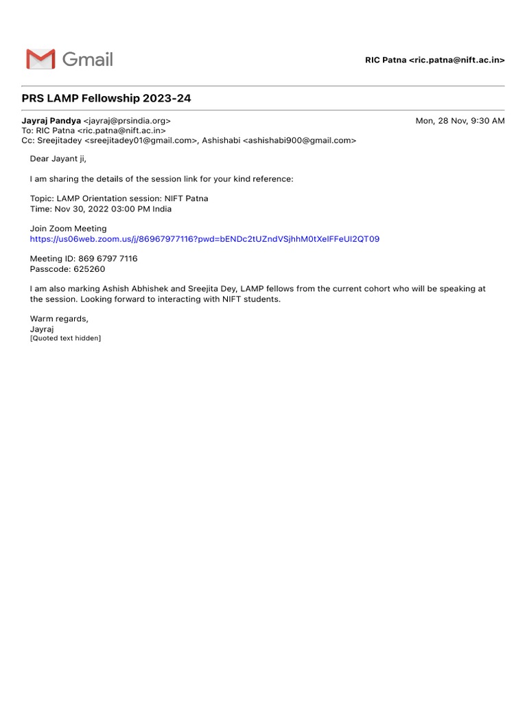 PRS LAMP Fellowship Orientation Details | PDF