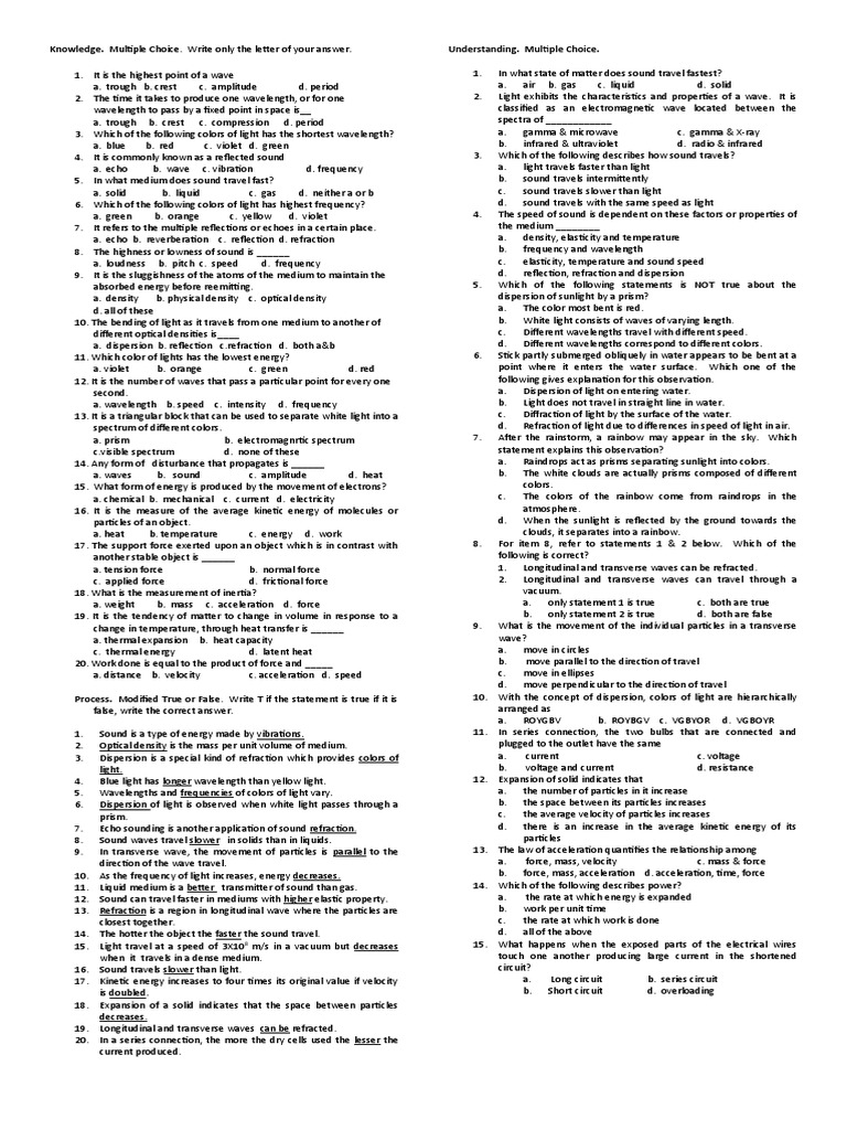 Light and Sound Summative | PDF | Light | Waves
