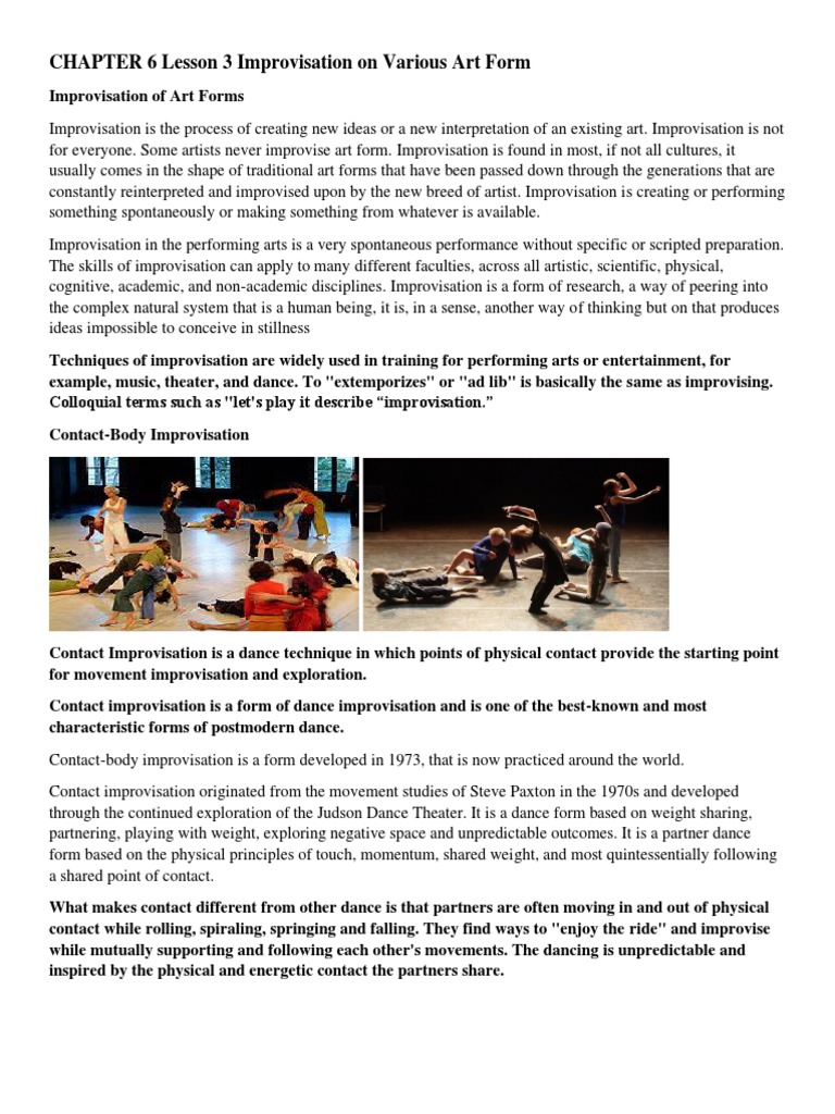 CHAPTER 6 Lesson 3 and Lesson 4 Improvisation On Various Art Form - 010131 | PDF | Improvisation ...