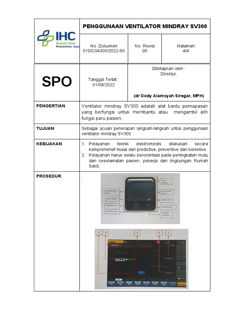 Penggunaan Ventilator Mindray SV300 | PDF