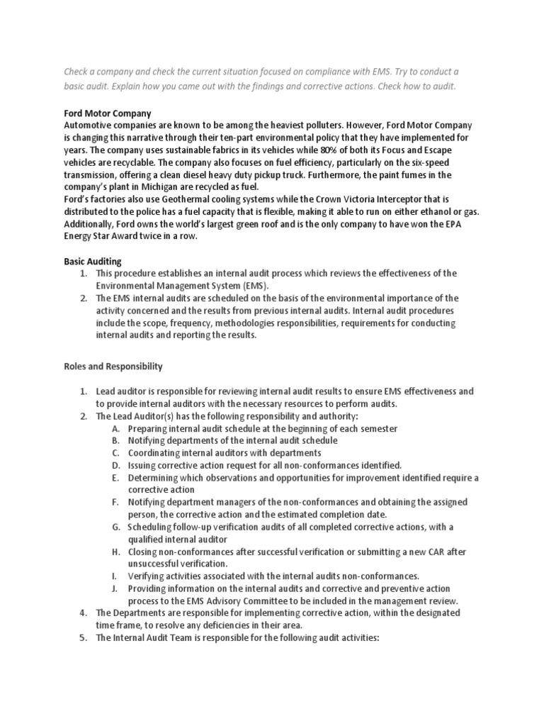 An Audit of Ford Motor Company's Compliance with Environmental ...
