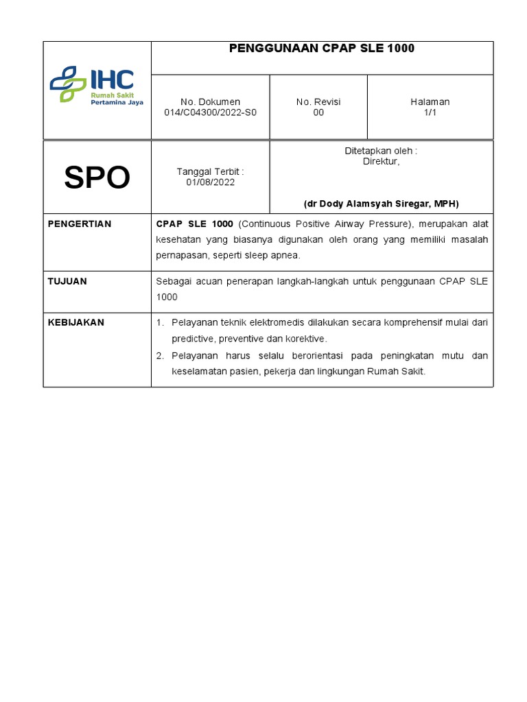 Panduan Penggunaan CPAP SLE 1000 | PDF | Teknologi & Rekayasa