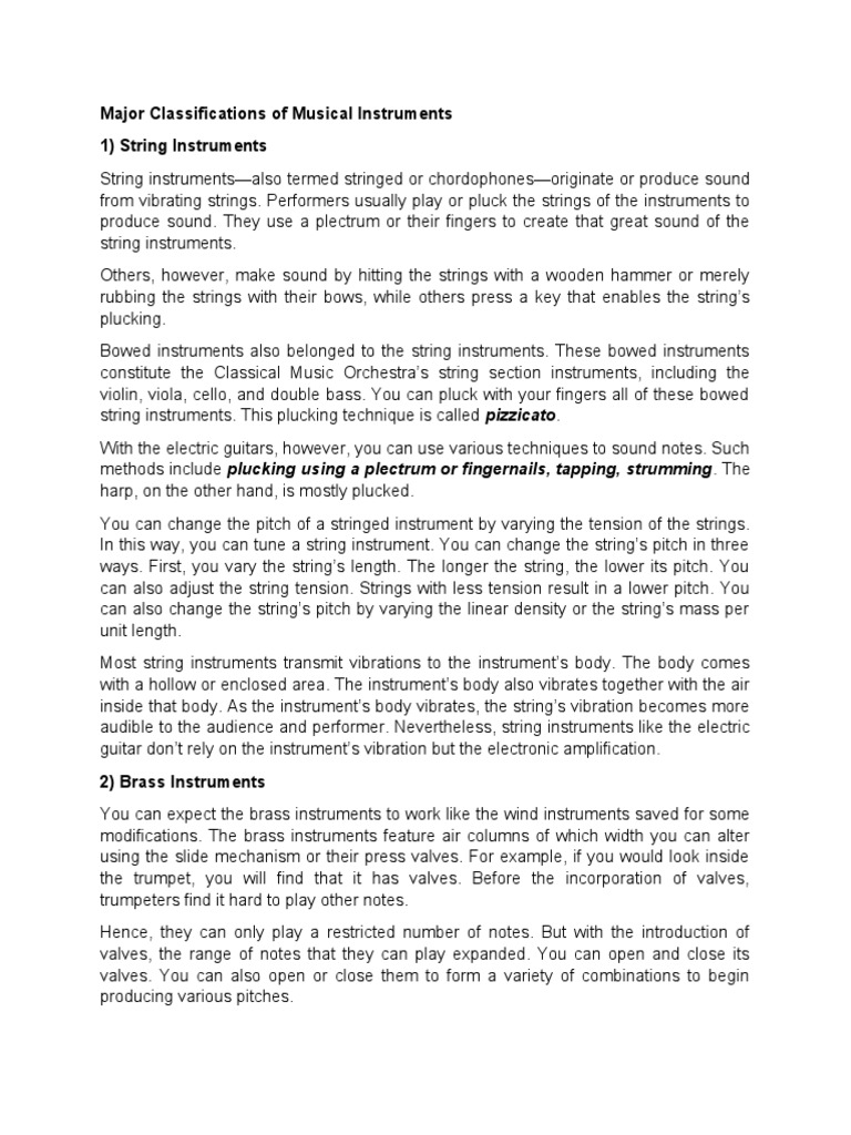 Types of Instruments | PDF | String Instruments | Woodwind Instruments