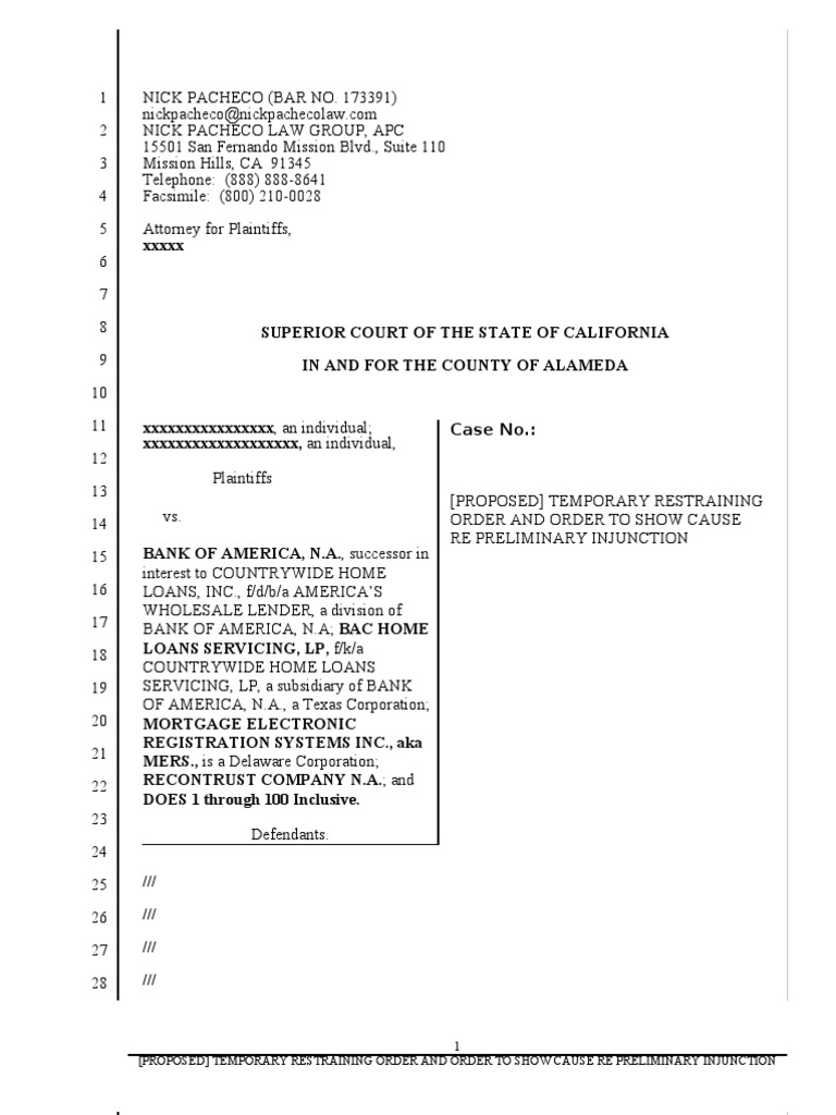 Sample TRO Proposed Order | PDF | Injunction | Common Law