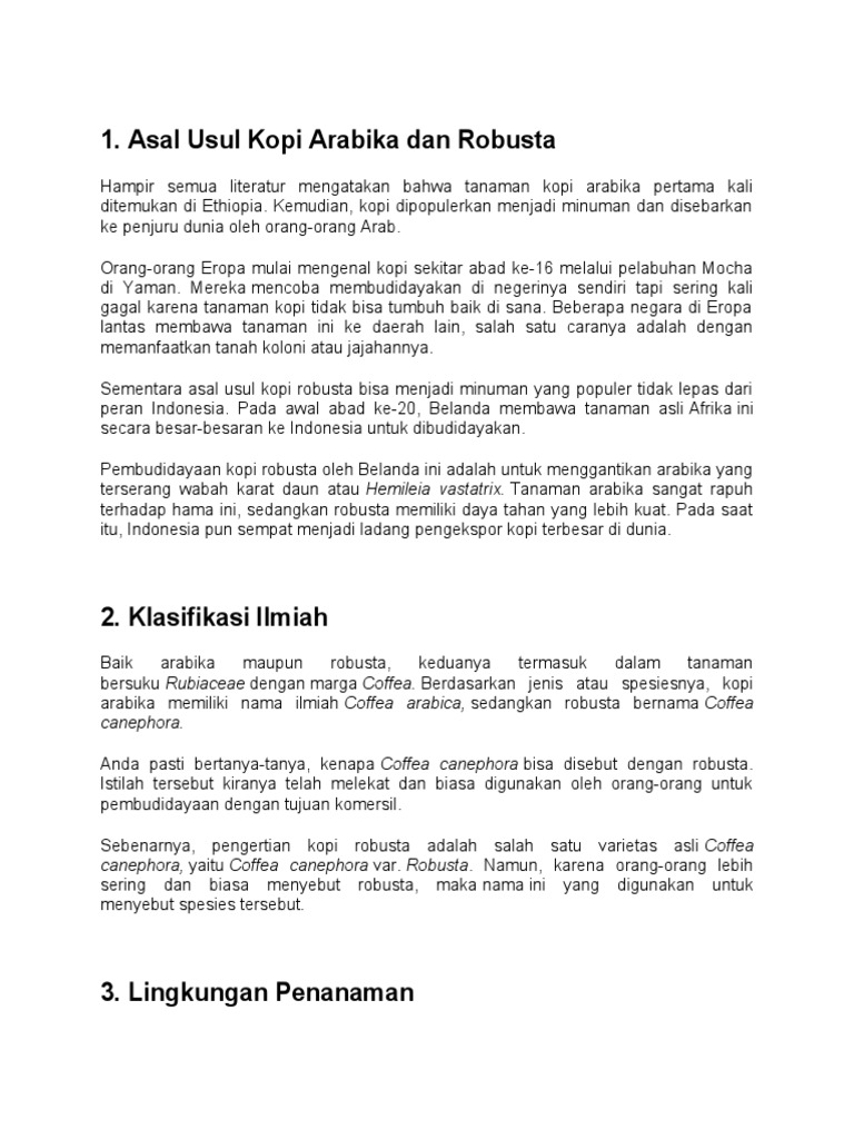Asal Usul dan Proses Pengolahan Kopi Arabika dan Robusta | PDF