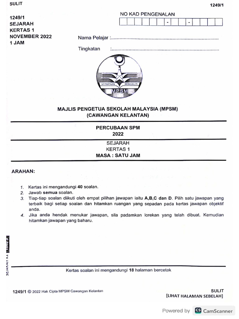 Sejarah 1 PPC 2022 Kelantan | PDF