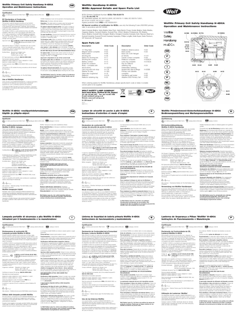 Wolf Safety Wolflite H-4DCA Instuctions H-136 Issue 7 H-136A1 Issue 1 ... Wolf Safety Wolflite H-4DCA Instuctions H-136 Issue 7 H-136A1 Issue 1 ...