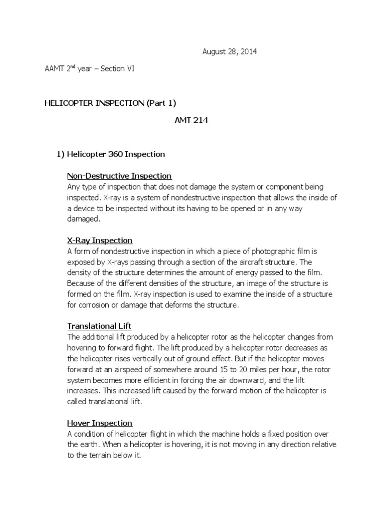 Helicopter Inspection Part 1 | PDF | Helicopter | Aviation