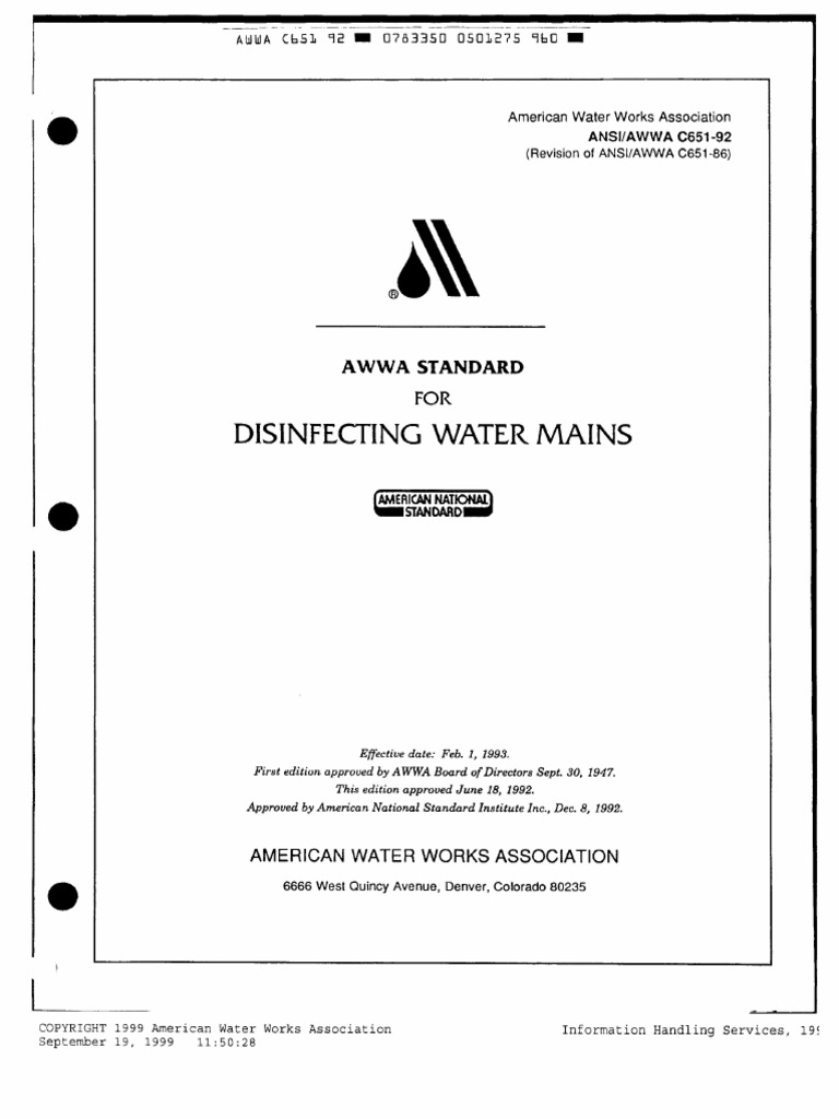 AWWA C651-1992 Disinfecting Water Mains-1 | PDF