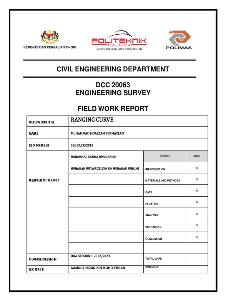 Report Survey Ranging Curve Civil Engineering | PDF | Angle | Tangent