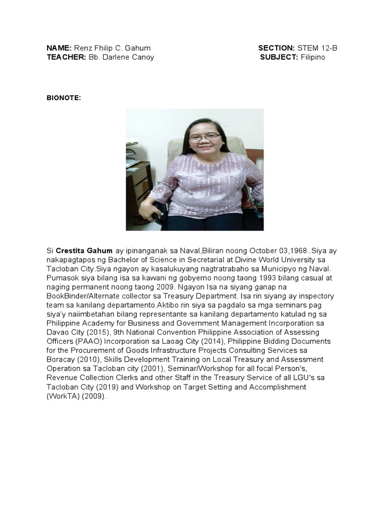 Bionote in Filipino | PDF