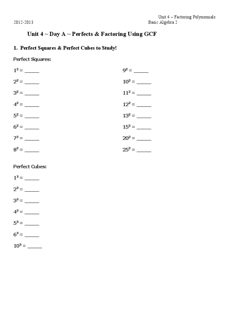 Algebra 2 Assignment in Factoring | PDF | Factorization | Numerical ...
