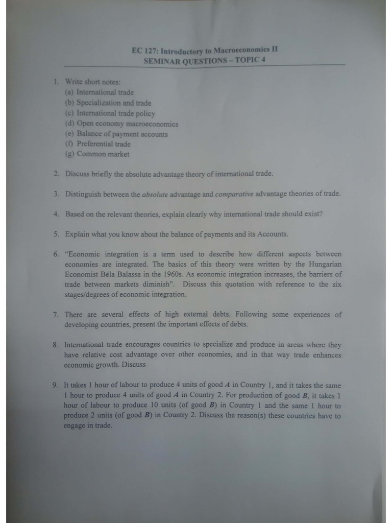 Ec 127 International Trade Questions and Notes | PDF