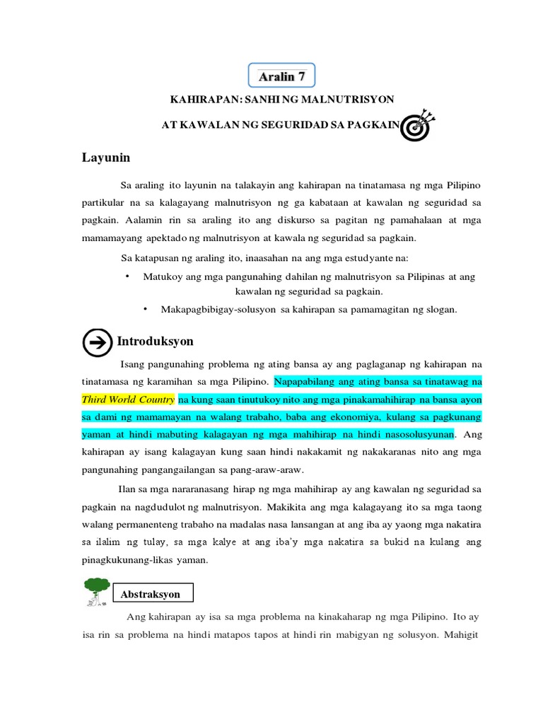 Modyul7-KAHIRAPAN-SANHI NG MALNUTRISYON | PDF