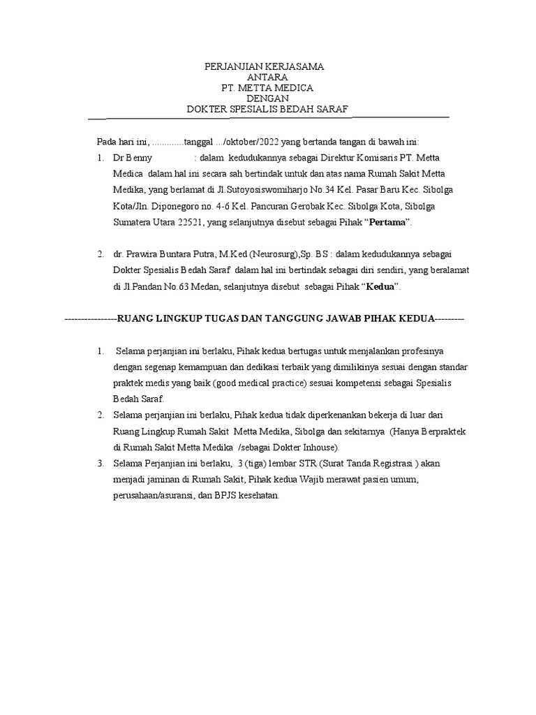 MOU Dokter Sp. BS | PDF | Pengelolaan Keuangan & Uang