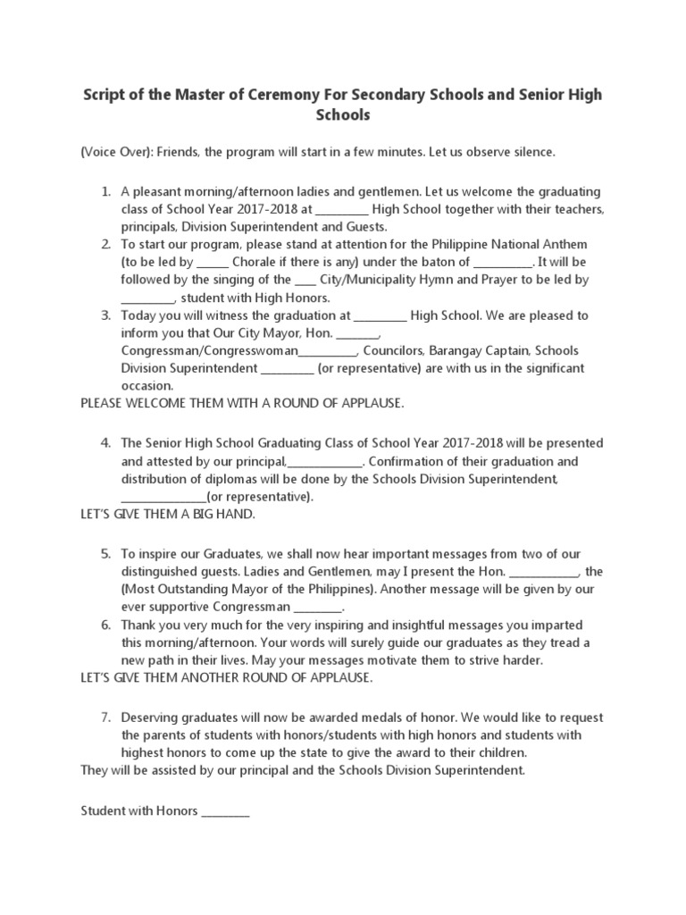 Script of The Master of Ceremony For Secondary Schools and Senior High ...