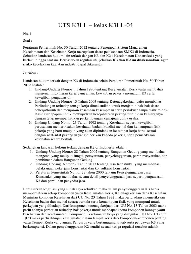 Contoh Uts K3LL | PDF