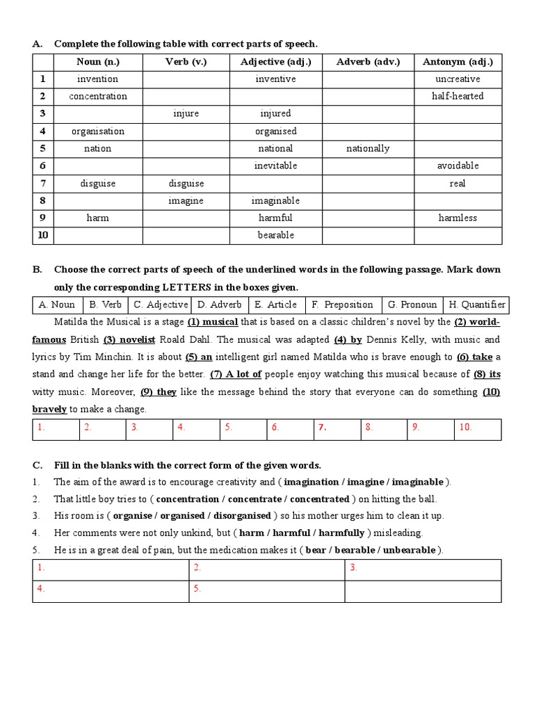 Parts of Speech Identification Worksheet | PDF | Part Of Speech | Adjective