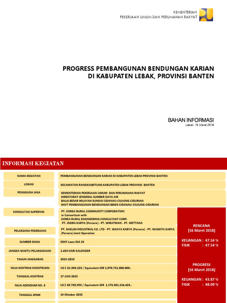 Progress Pembangunan Bendungan Karian | PDF