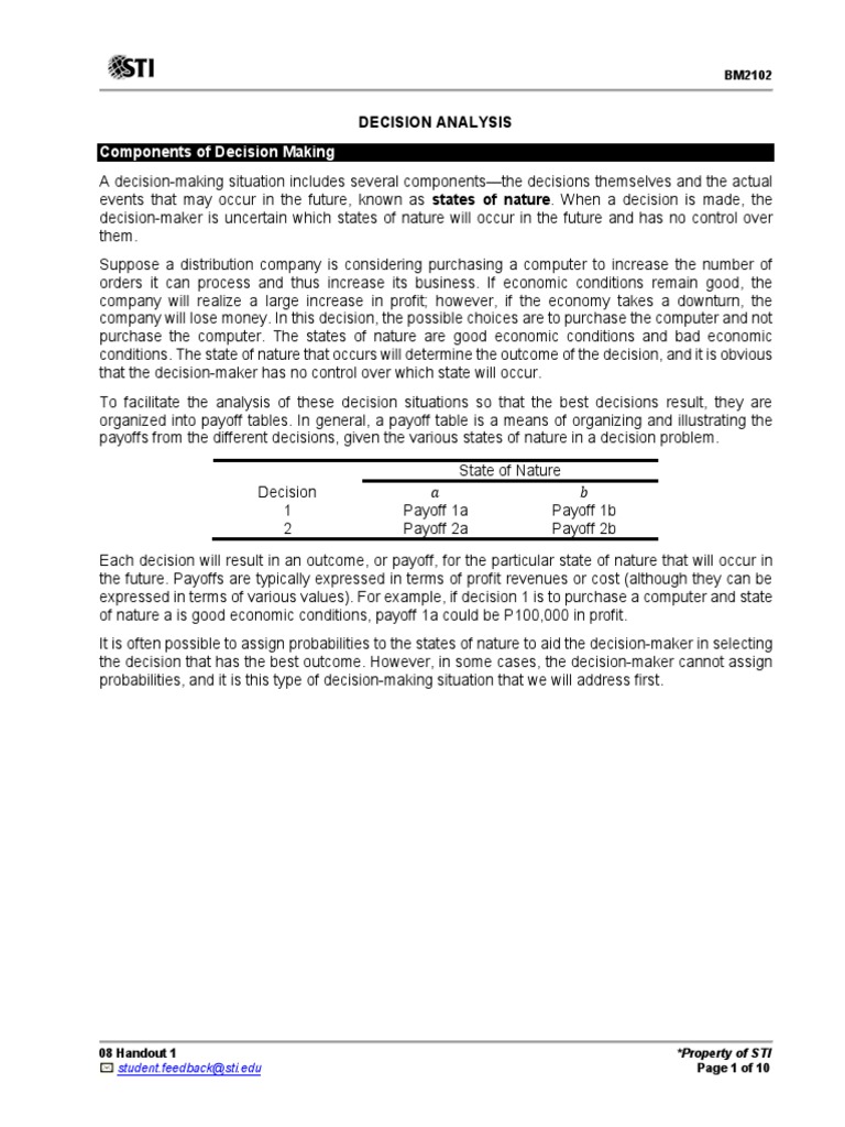 08 Handout 1 | PDF | Expected Value | Decision Making