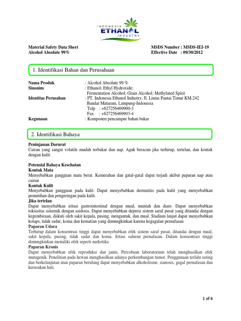 Ethanol MSDS 1 | PDF