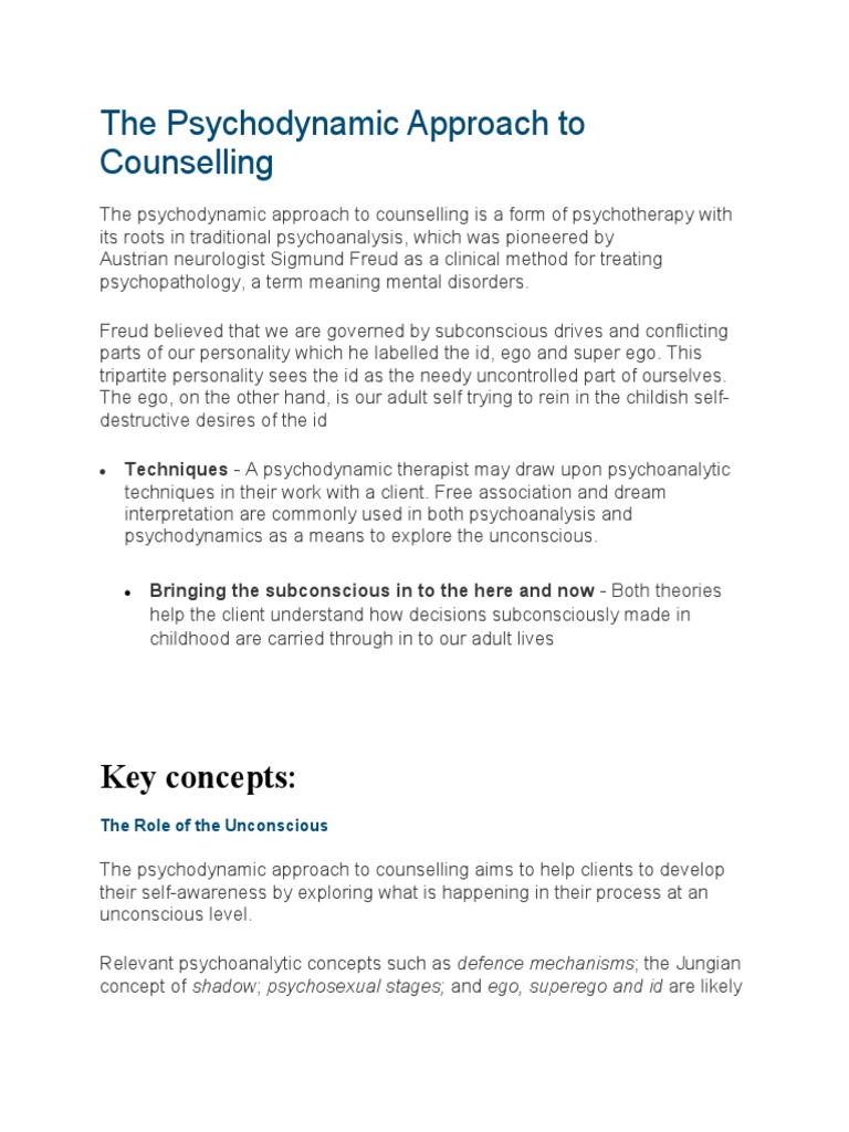 Psychodynamic Counselling Explained | PDF | Psychotherapy | Psychoanalysis