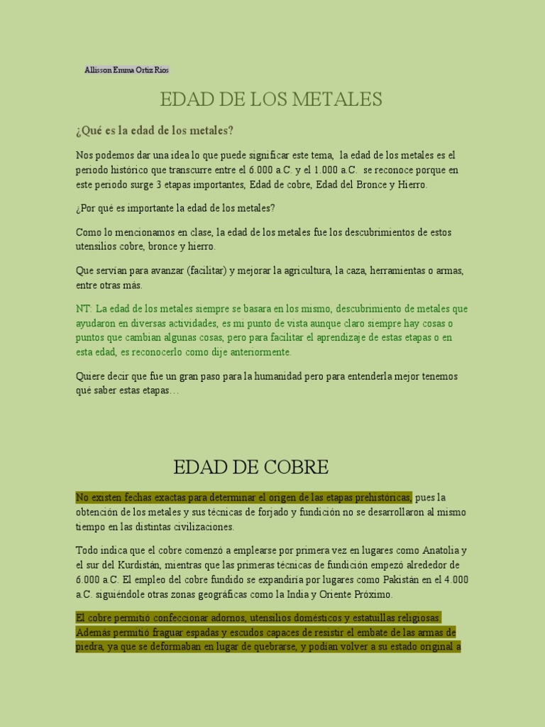Etapas de la Edad de los Metales | PDF | Edad de Hierro | Bronce