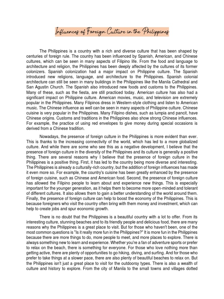 Influences of Foreign Culture in The Philippines | PDF | Philippines