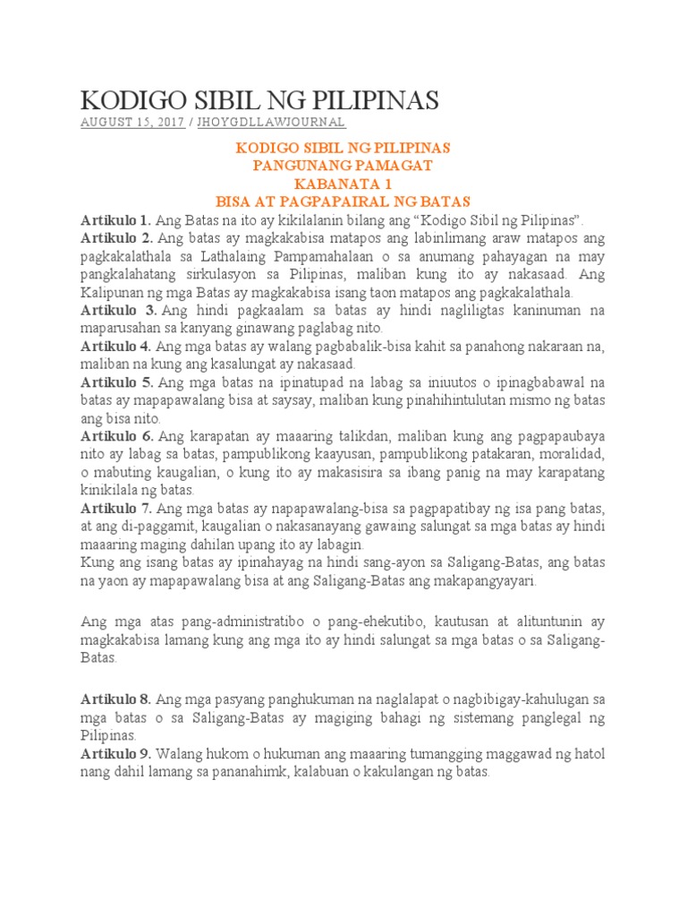 KODIGO SIBIL NG Pilipinas | PDF