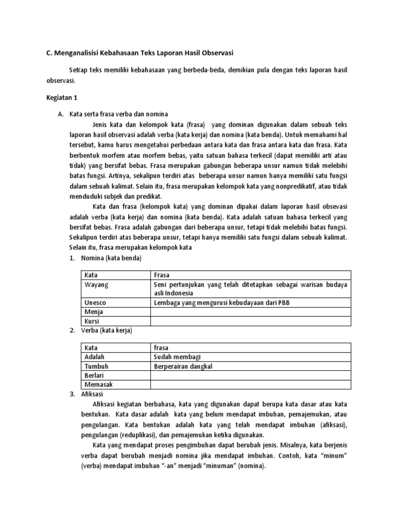 C. Menganalisis Kebahasaan Teks Laporan Hasil Observasi | PDF | Kajian Bahasa Asing | Puisi