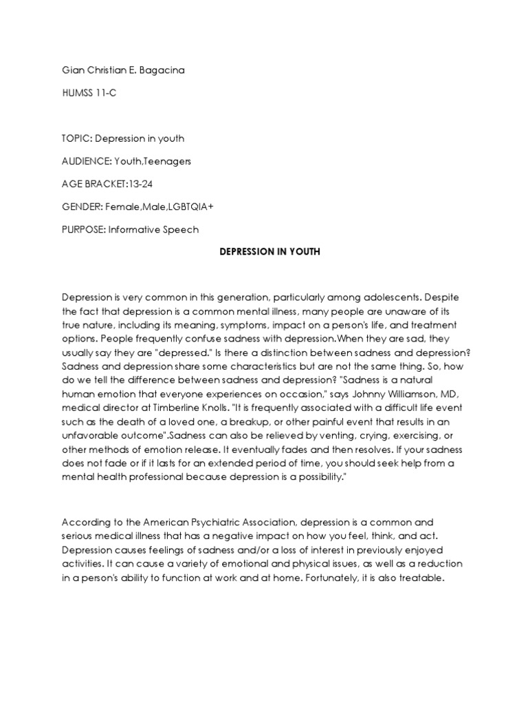 Speech 2 | PDF | Depression (Mood) | Adolescence