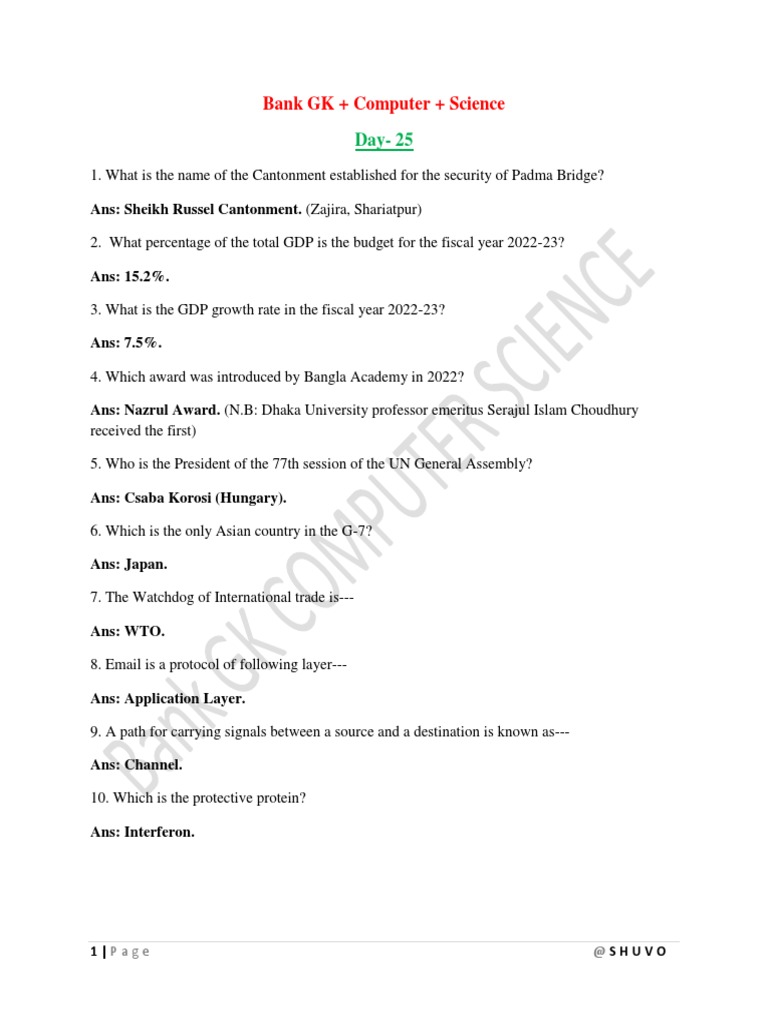 Bank GK COMPUTER SCIENCE (Day-1 To 25) | PDF | Bangladesh | Sql