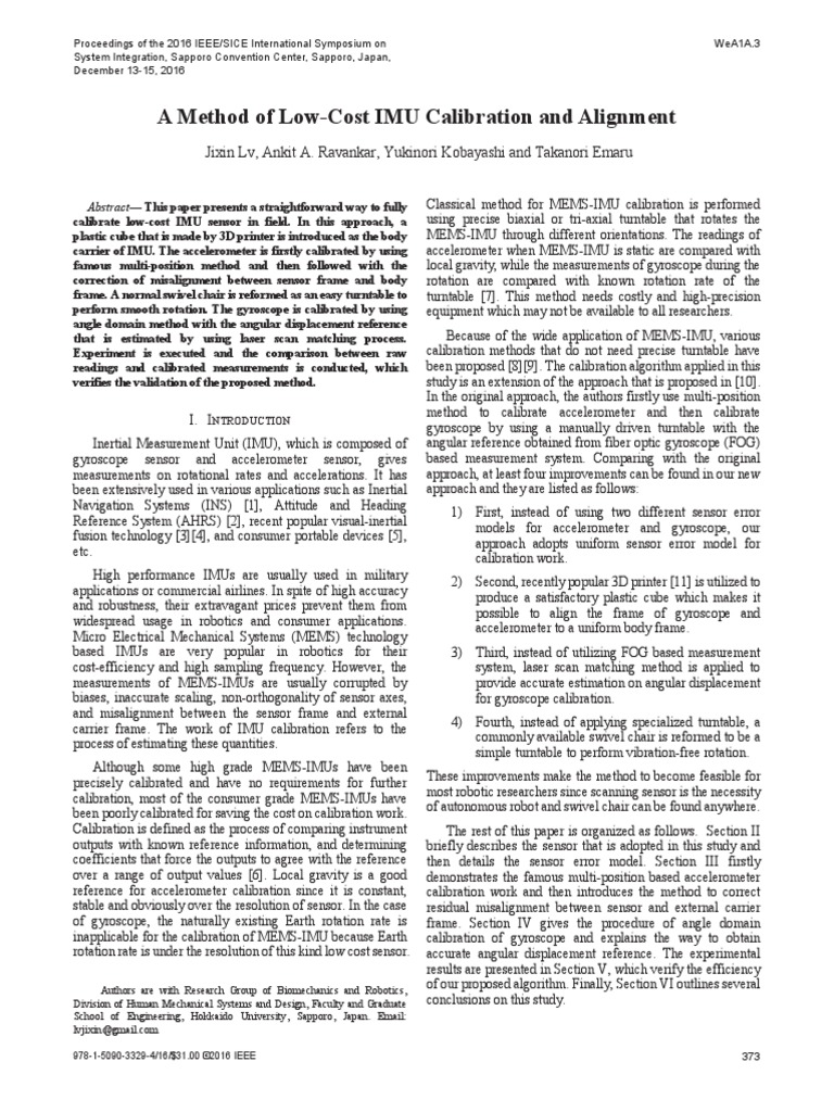 A Method of Low-Cost IMU Calibration and Alignment | PDF | Inertial ...