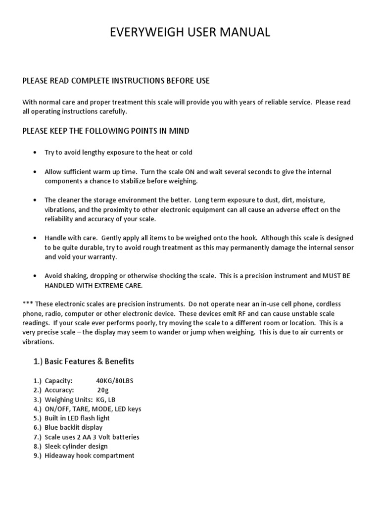 Everyweigh Scale User Manual Guide | PDF | Weight | Equipment