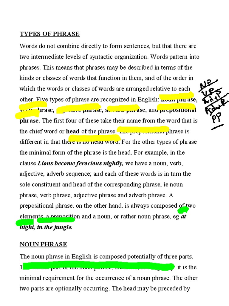Five Types of Phrase | PDF | Verb | Adjective