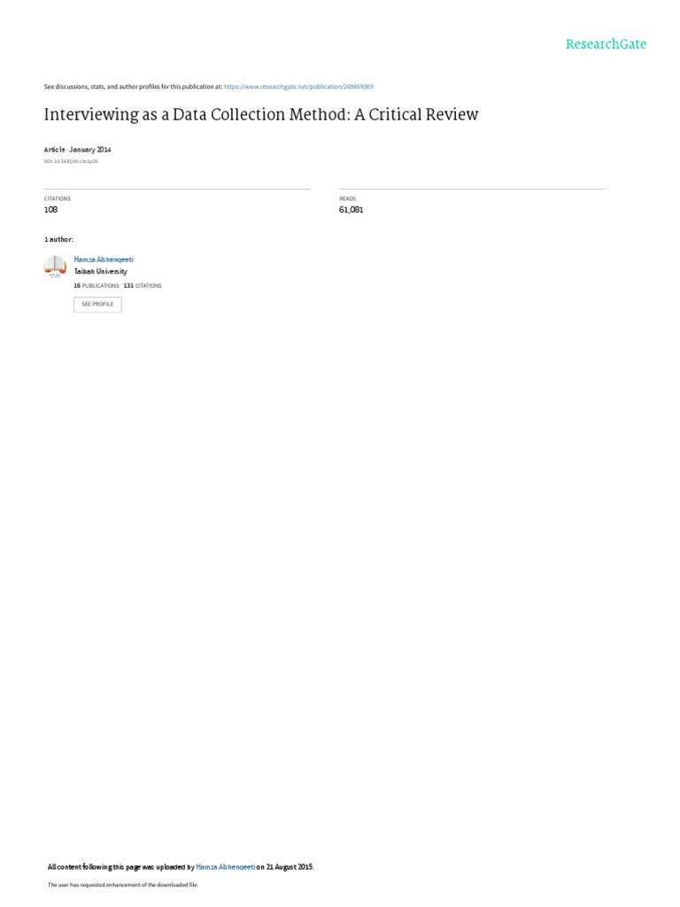 Interviewing As A Data Collection Method: A Critical Review: January ...