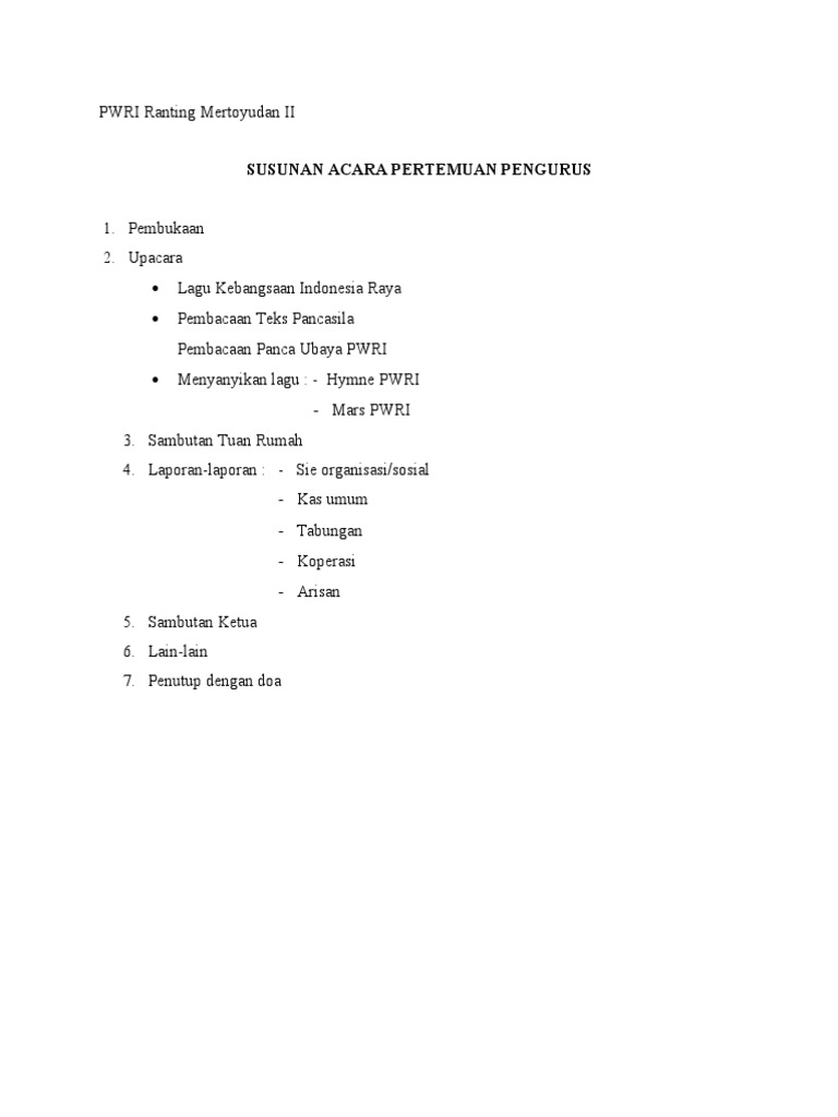Susunan Acara Pengurus | PDF