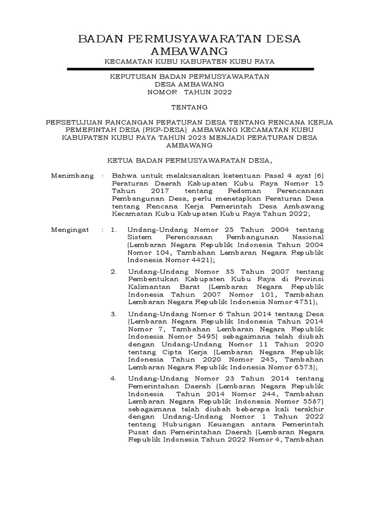 Keputusan BPD Tentang Persetujuan RKPDes 2023 | PDF