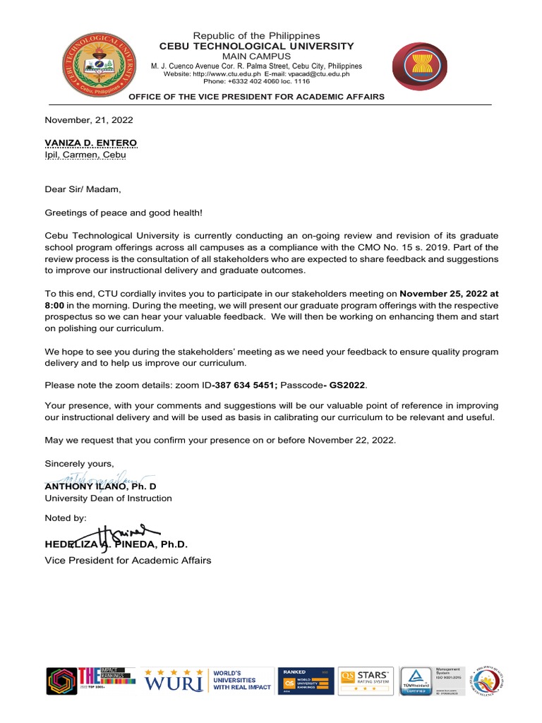 Letter To MAED - Entero V | PDF