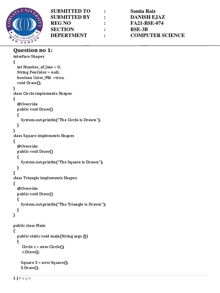 Assignment No 1 Pdf Parameter Computer Programming Area