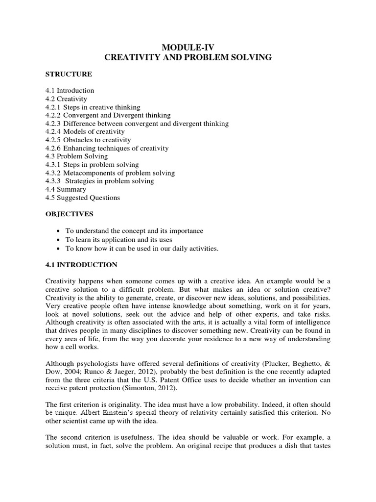 BA Sem II Cognitive Psychology SLM-Module 4 | PDF | Creativity | Thought