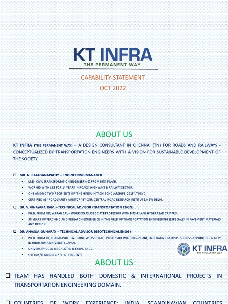 KT Infra - Capability Statement - Oct 2022 | PDF | Rail Transport ...
