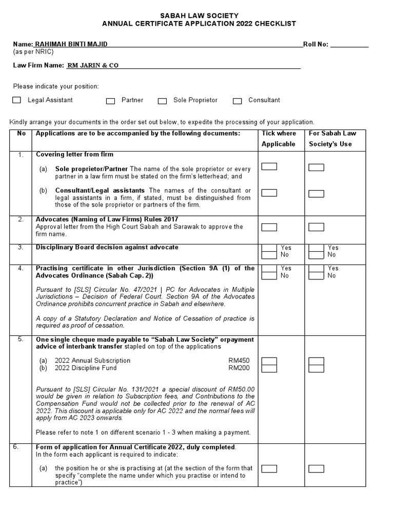 Annual Certificate Application 2022 Checklist) | PDF | Accountant ...