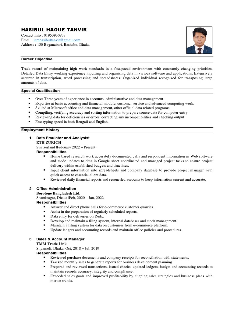 CV - Hasibul Haque Tanvir | PDF | Databases | Spreadsheet