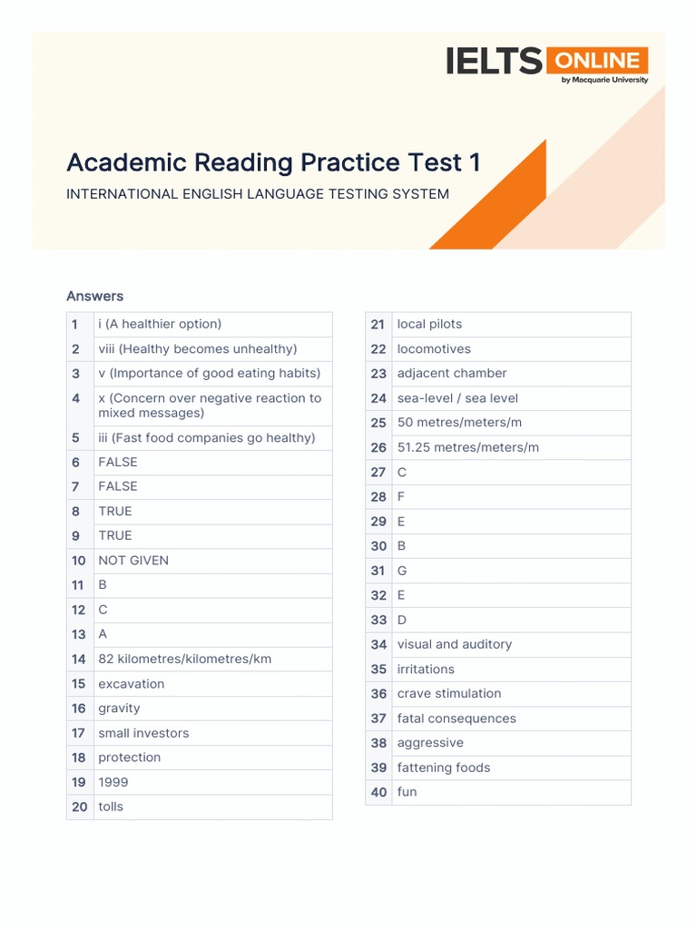 IELTS Academic Reading Test 1 Answers | PDF