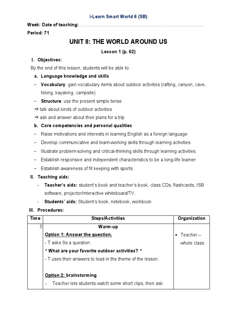Unit 8: Outdoor Activities in English | PDF | Stress (Linguistics ...